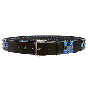 Snap On 1 1/2" Blue & Black Checkerboard Punk Rock Studded Belt, m 33"-35"