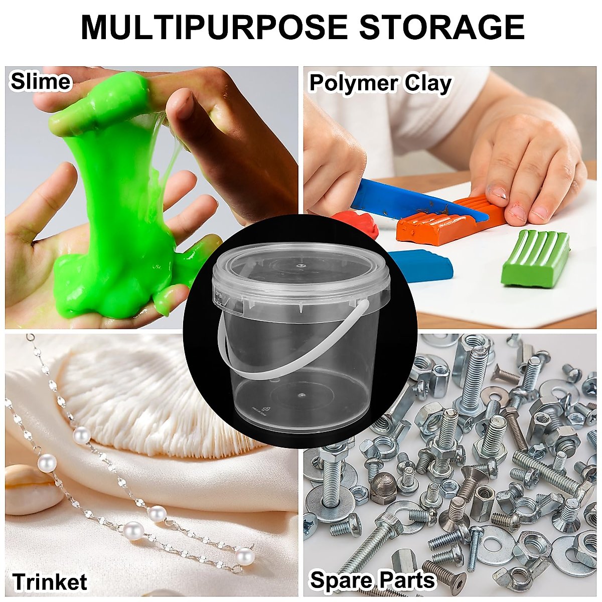LOYORTY 18 PCS 67.6 oz Slime Containers with Lids and Handles, Plastic 2000ml Storage Bucket Containers, Clear Slime Storage Case for Slime DIY Art Craft, Pigment, Small Tools, Part Material