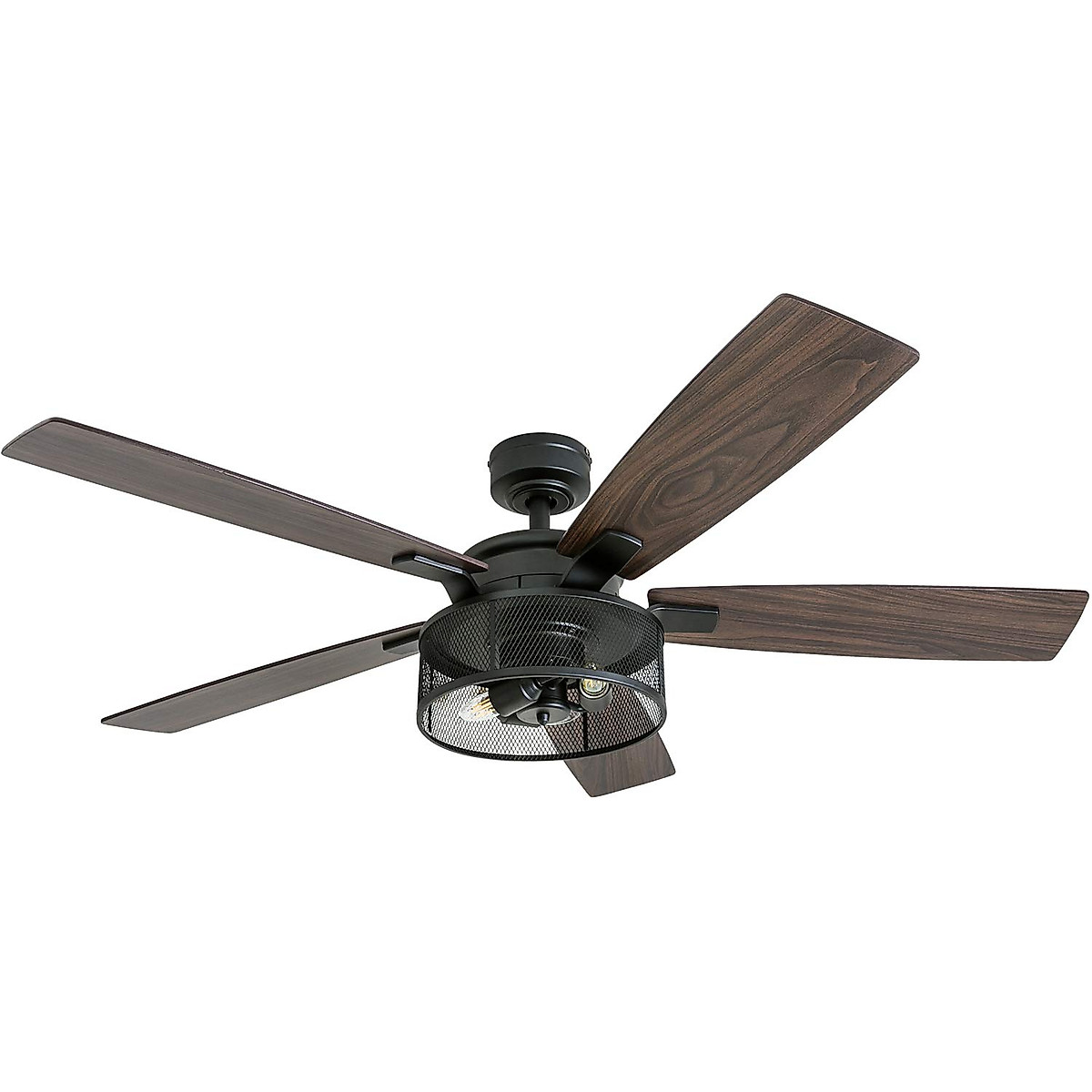 Honeywell Ceiling Fans Carnegie, 52 Inch Industrial Style Indoor LED Ceiling Fan with Light, Remote Control, Dual Mounting Options, 5 Dual Finish Blades, Reversible Airflow - 50614-01 (Matte Black)