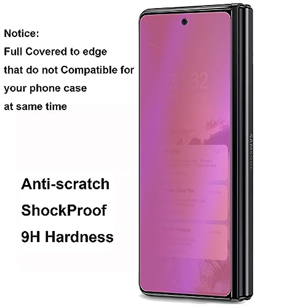 BWEDXEZ 2 Pack Outer Anti-Blue Privacy Tempered Glass For Samsung Galaxy Z Fold 5 / Z Fold 4 Front Mirror Anti-Spy Screen Protector Anti-Peeping Full Covered Film Electroplated Gradient Colorful