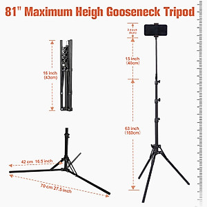 Phone Floor Tripod Stand, Lusweimi 81" Tall Cell Phone Tripod, Overhead 360°Adjustable Gooseneck Tripod with Phone Holder, Compatible with iPhone 15 Pro Max/Plus/14/13/12 for Video Recording