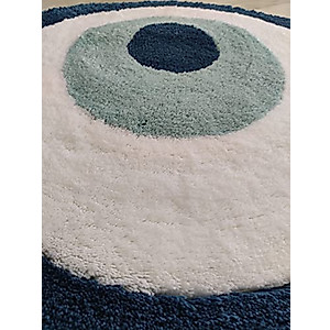 Evil Eye Fluffy Rug,Circle Area Rug, Aesthetic Rug for Bedroom,Handmade Tufted Rug, Nursery Room, Living Room, Bathroom Rug, Non Slip Washable Blue Rug (35" x 35", Blue)