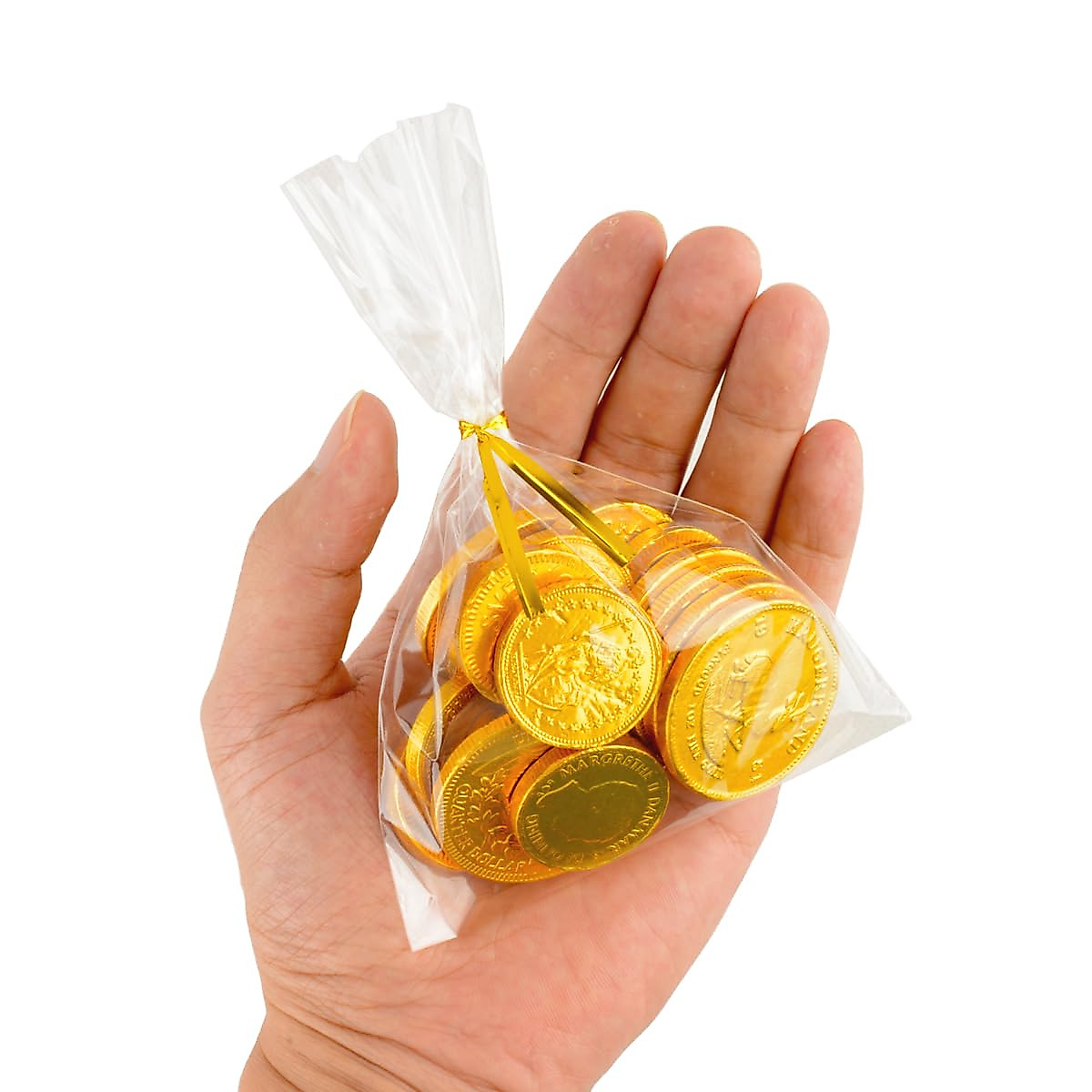 COOLAKE Clear Treat Bags 100 PCS Cellophane Bags Clear Candy Bags with 100 PCS Metallic Twist Ties For Kids Birthday Candy Popcorn Gift Cookie Small (4''by 6'')