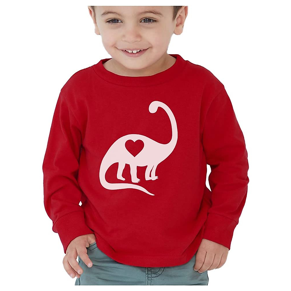 Tstars Dinosaur Heart Boys Valentines Day Shirt Toddler Kids Long Sleeve Shirts 3T Red