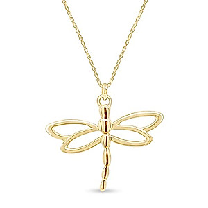 Wishrocks Dragonfly Insect Charm Pendant Necklace Jewelry for Women in 14k Yellow Gold Over Sterling Silver Along with 18" Silver Chain