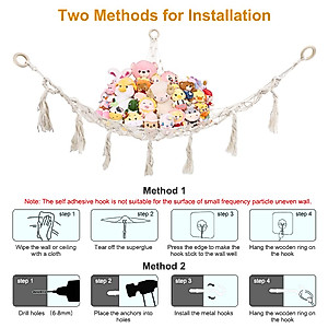 Stuffed Animal Hammock, 41inch Hand-Woven Toy Hammock Boho Tassel Macrame with Star Light String Corner Hanging Organizer Storage Plush Toys Net Holder for Nursery Play Room Kids Bedroom Decoration