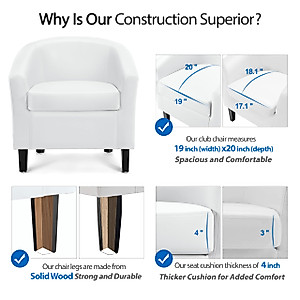 Yaheetech White Leather Chair, Faux Leather Accent Chair, Modern Barrel Chair Comfy Club Chair with Soft Padded and Solid Legs for Living Room Bedroom Reception Room, White