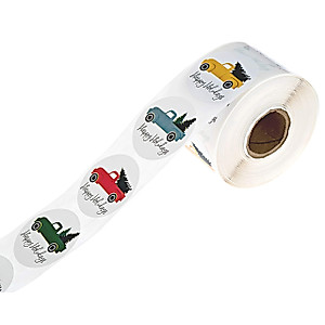 Vintage Trucks Holiday Stickers / 500 Christmas Labels / 4 Winter Evergreen Tree Truck Designs / 1.5" Seasonal Envelope Seals