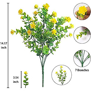 Triarrhena 9Pcs Artificial Flowers Outdoor UV Resistant Fake Plants,Faux Shrubs Plastic Arrangement for Hanging Planter Home,Wedding Porch ,Window,Farmhouse,Garden Décor (Fuchsia or Magenta, Yellow)