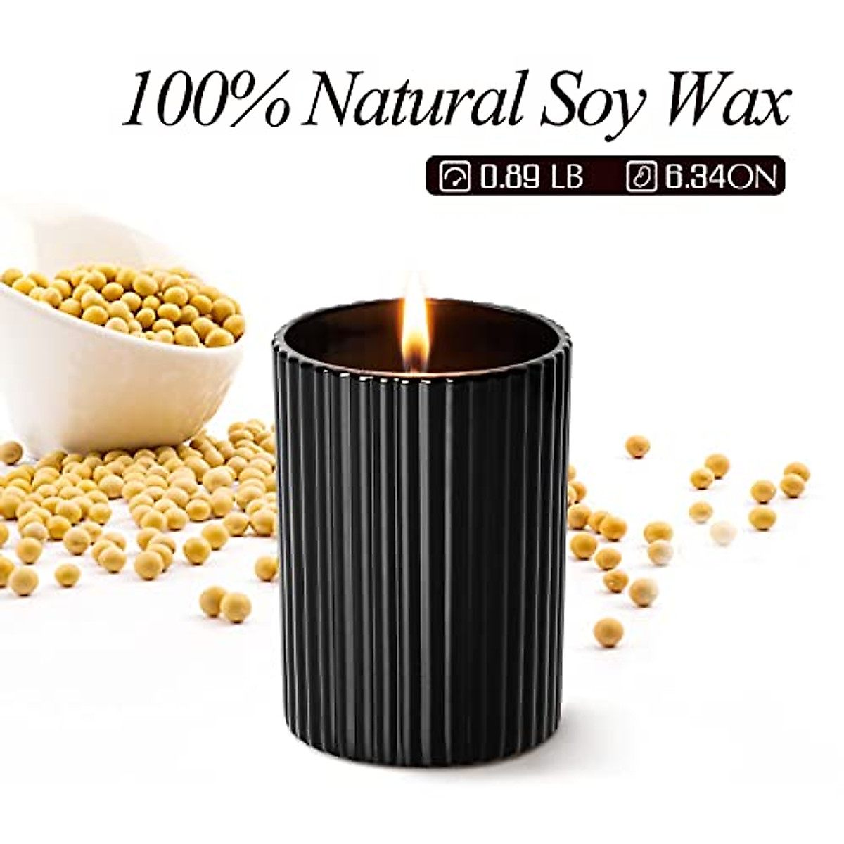 Lavender Candle for Home Scented: Vanilla Soy Candle Gift Set for Men Women 100% Natural Cotton Wicks 6.3 Oz 36 Hours Long Burning,Black Large Jars Eucalyptus Aromatherapy Candle Home Birthday Decor