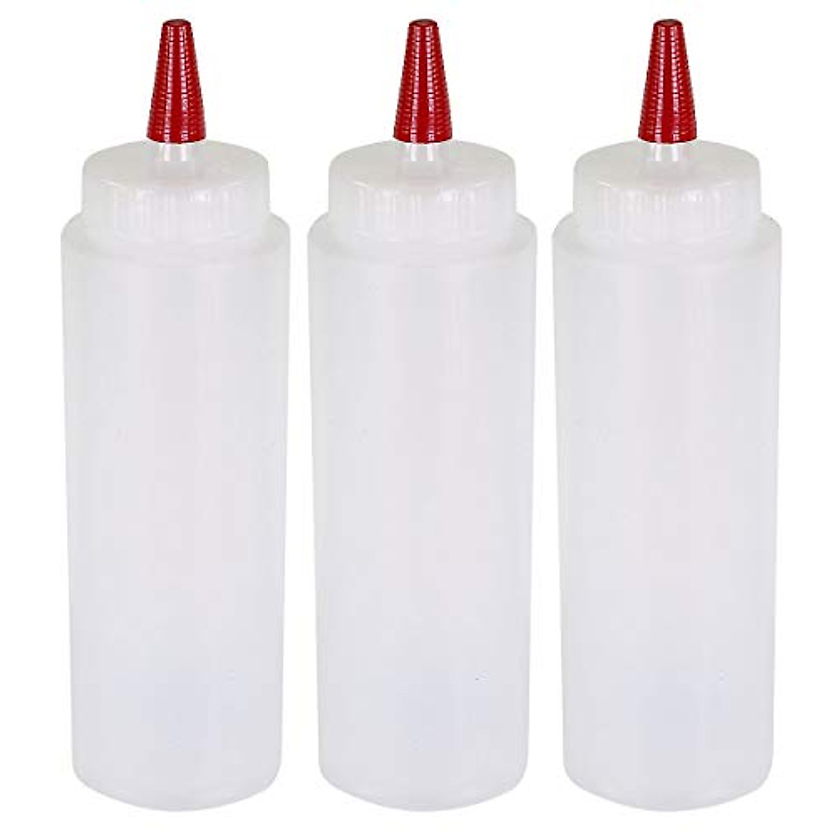 Pinnacle Mercantile 3 Pack Condiment Squeeze Bottles 8-ounce Red Cap Soft Squeeze for Icing, Ketchup, Frosting, Cookie Decorating, Sauces