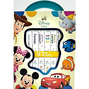 Disney Baby: Mi Primera Biblioteca - 12 Libros De Carton - Incluye personajes de Mickey Mouse, Toy Story, Bambi, Los Increíbles y Mas! - PI Kids (Spanish Edition)