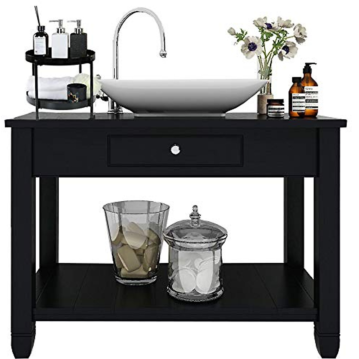 Makeup Organizer Shelf，2-Tier Bathroom Countertop Organizer Vanity Tray Cosmetic & Makeup Storage Standing Rack on Table Vanity Organizer Rack ,Black, Round