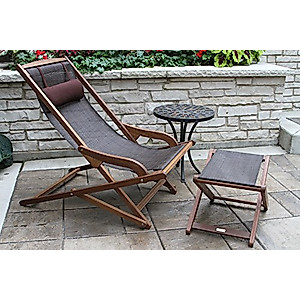 Outdoor Interiors Sling and Eucalyptus Ottoman/Stool