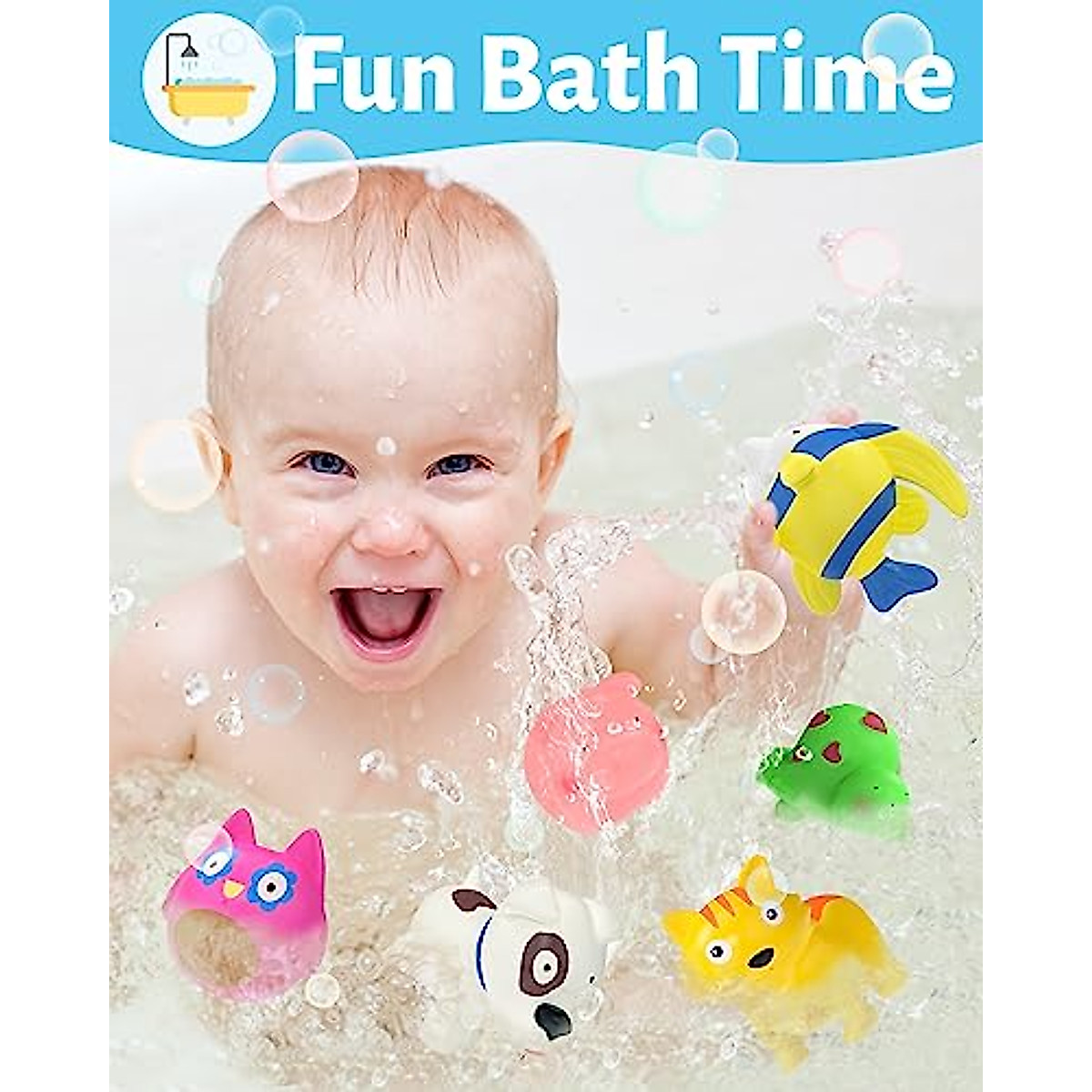 Mold Free Animal Baby Bath Toys for Toddlers 1-3 / Infants 6-12-18 Months, Toddler Bath Toys for 1 2 3 4 Year Old Girls Boys Gifts, No Hole Bathtub Toys, Pool Toys for Toddlers Age 1-2 (6 Pcs)