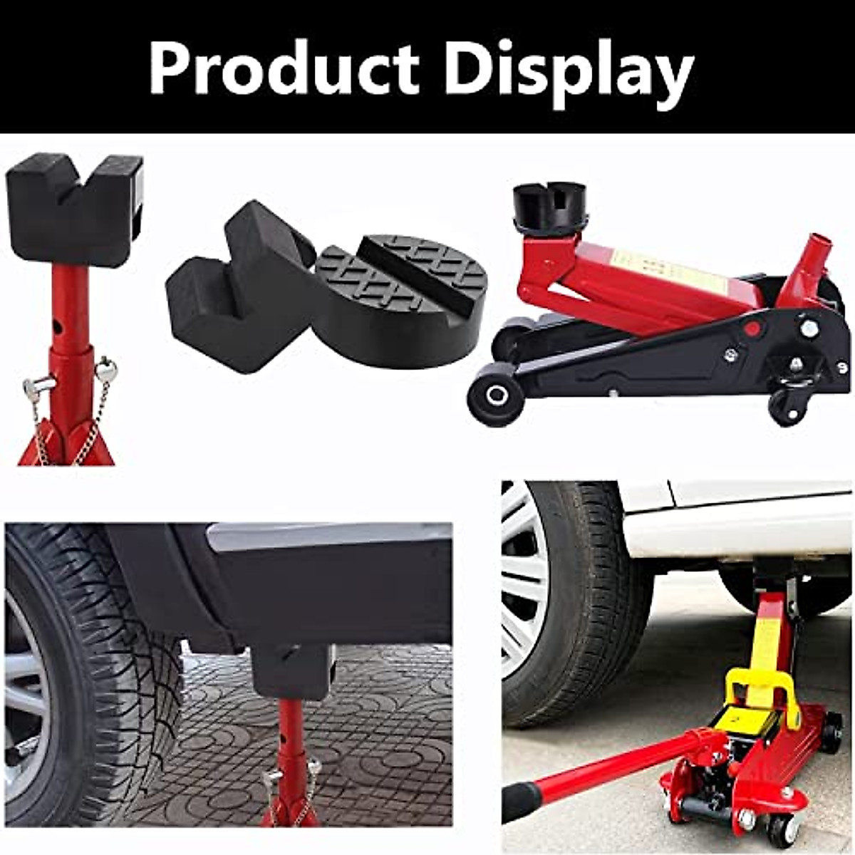 Dianrui 4PCS(2 Pairs) V-Groove and Round Shape Heavy Duty Jack Rubber Pad Adapter Fit for Jack Stand,Black Universal Rubber Slotted Frame Rail Pinch welds Protector K1-O-029-4