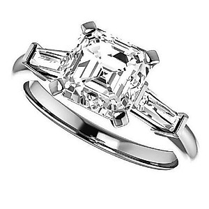 925 Silver, 10K/14K/18K Solid Gold Moissanite Engagement Ring, 3 CT Asscher Cut Handmade Solitaire Ring, Wedding Ring for Women/Her Anniversary Propose Gifts, VVS1 Colorless (925 Silver (White Gold Plated))