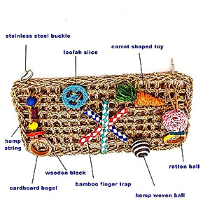 GILYGI 16.5×8.3 Inches Bird Foraging Wall Toys, Parrot Seagrass Woven Mat with Colorful Chewing Toys, Bird Activity Wall Toy for Conures Cockatiels African Grey Amazon Medium and Large Parrots