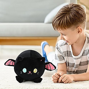 Black Cat Plush Pillow with Luminous Eyes, 10in Stuffed Animals Cute Black Kitten, Strip Soft Plushies Hugging Plush Squishy Pillow Toy Gifts for Kids Birthday Party Bedding Sleeping