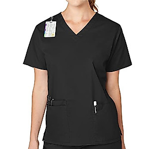 WonderWink Womens V-Neck Top Medical Scrubs Shirt, Black, 2X US