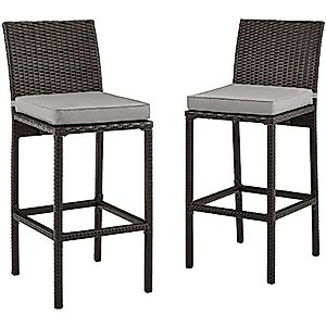Crosley Furniture KO70143BR-GY Palm Harbor Deluxe Wicker Bar Stool with Cusion, Brown, Set of 2