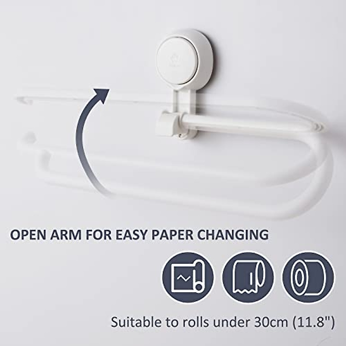 TAILI Suction Cup Paper Towel Holder Under Cabinet, No Drilling Plastic Paper Towel Rack for Kitchen, Reusable Paper Towel Hanger, Wall Mount Paper Towel Holder White