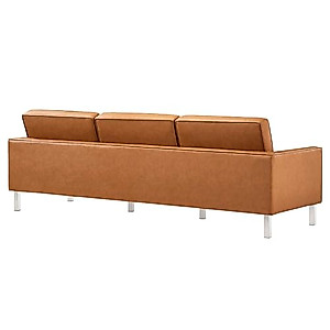 Modway Loft Tufted Button Faux Leather Upholstered Sofa in Silver Tan