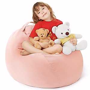 EXQ Home Stuffed Animal Storage Kids Bean Bag Chair Cover (No Filler) Washable Ultra Soft Corduroy Pink Bean Bag Cover for Organizing Plush Toys or Textile, Sack Bean Bag for Adults, Teens