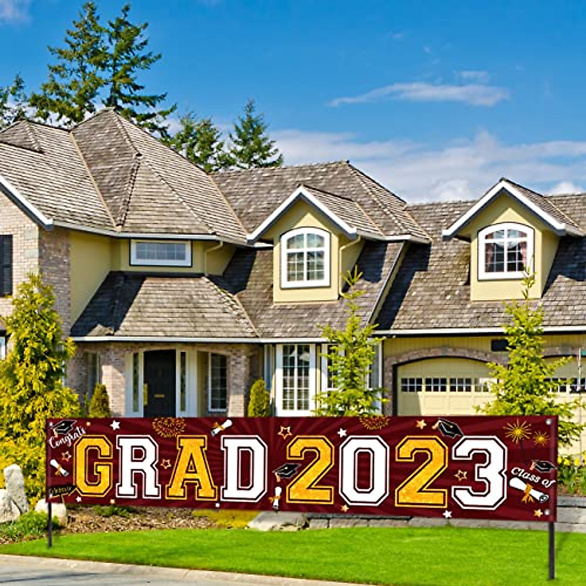 2023 Graduation Yard Sign Congrats Grad Lawn Sign Decorations Giant Maroon Class of 2023 Banner for Graduation Party Supplies(Maroon)