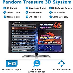 【20000 Games in 1】 Download Function 3D Pandora's Box, 3D Arcade Game Console Support Download Add Extra Game, 3D Game, 1280x720 Full HD, Search/ Save/Pause Game, 4 Players Online Game