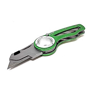 Excel Blades Revo Folding Pocket Utility Knife - Aluminum Body Heavy Duty Box Cutter with Holster, Anti-Slip Finger Loop Design Grip, Quick Change Blades and 3 Lock Positions Design, Green