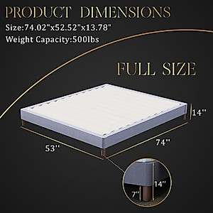 SUMELL Full Size Bed Frame - 14 Inch Platform Bed Frame,Tool-Free Assembly Mattress Foundation/Wooden Slats Support/No Box Spring Needed/No Noise,Gray
