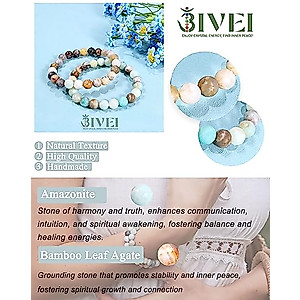 Bivei Natural Gem Semi Precious Reiki Healing Crystals Handmade 8mm Round Beads Stretch Bracelet