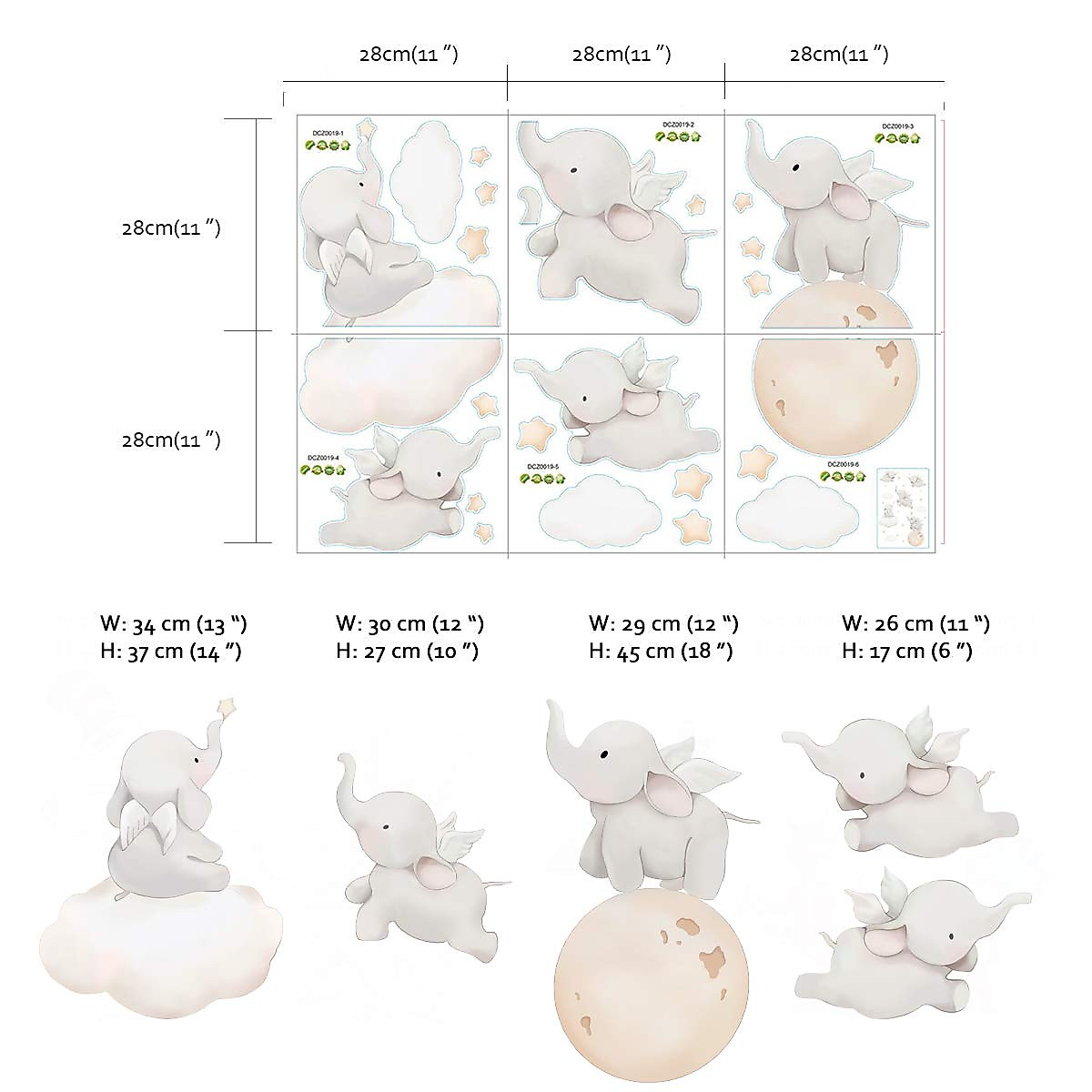 Runtoo Elephant Wall Decal Kids Animals Art Wall Stickers Baby Nursery Bedroom Space Wall Décor