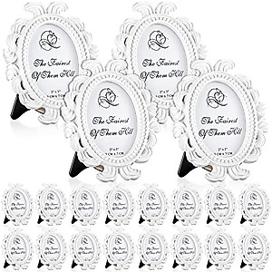 Vintage Picture Frame Antique Photo Frame Baroque Place Card Photo Holder Mini Picture Frame Beaded Photo Frame Resin Oval Frame Table Top Display Frame Christmas Holiday Decor (White, 20 Pieces)