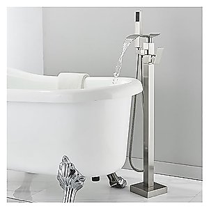 Floor Mounted Bathtub Shower Faucet Swivel Waterfall Spout Freestanding Bathroom Crane Black Bathtub Shower Faucet(Nickel B)