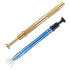 Grevosea 2 Pack Piercing Ball Grabber Tool, Stainless Steel Jeweler's Pick Up Tool with 4 Prongs Holder Diamond Claw Tweezers for Tiny Objects Ic Chips Electronic Components