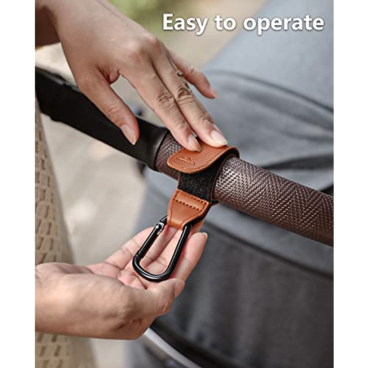 yueqian Stroller Hooks Bag Hooks for Hanging Diaper Bags Multipurpose Hooks for Grocery Shopping ​Bags Premium Vegan Leather Pram Straps Baby Stroller Hooks 2Pcs (Brown)