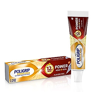 Poligrip Power Max Power Hold plus Seal Denture Adhesive Cream, Denture Cream for Secure Hold and Food Seal, Flavor Free - 2.2 oz