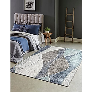 Rugs.com Equinox Collection Rug – 7' 10 x 10' Blue Gray Low Rug Perfect for Living Rooms, Large Dining Rooms, Open Floorplans