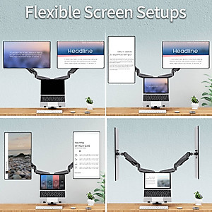 MOUNTUP Dual Monitor and Laptop Mount, Gas Spring Monitor Stand for 2 Max 27" Computer Screens, Laptop Tray Fits 10-17inch Notebook, Holds 4.4-17.6lbs Per Arm, 3-in-1 Adjustable Monitor Desk Mount