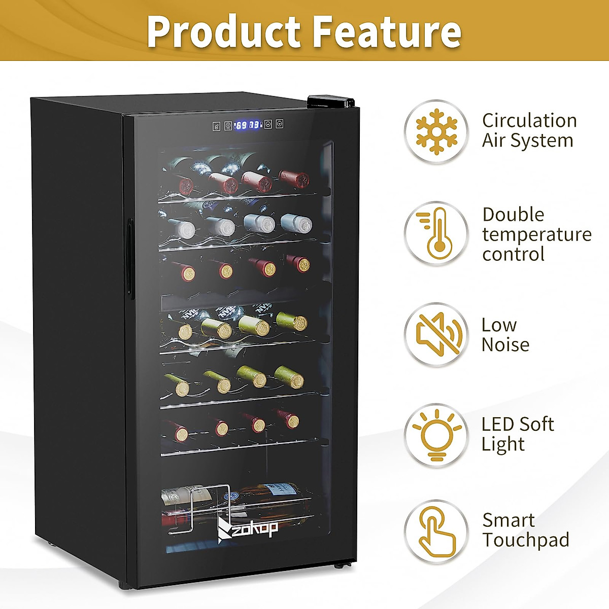 Winado 28-Bottle Dual Zone Compressor Wine Cooler, Freestanding Compact Mini Wine Fridge with Adjustable Temperature, Digital Control & Removable Shelves for Wine Storage