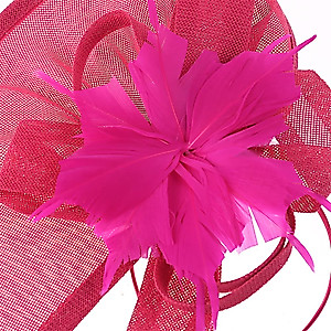 Bubbmi Sinamay Fascinator Hat with Top Flower, Women Feather Pillbox Headwear, Church Wedding Derby Cocktail Tea Party Headpiece(C hot Pink)