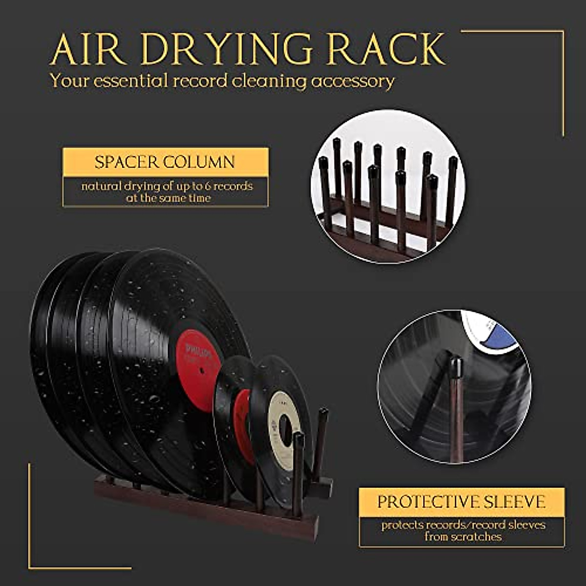 NUSWOR Vinyl Record Cleaning Supporting Drying Rack, CD and Album Display/Storage Holder, Wenge Wood Stand That can Stack up 36 Discs of 7" 10''12", Practical LP Organizer/Turntable Accessories