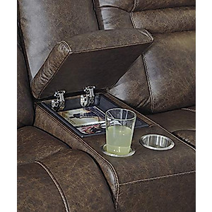 Signature Design by Ashley Wurstrow Leather Adjustable Dual Sided Power Reclining Loveseat with Console & USB Charging, Brown