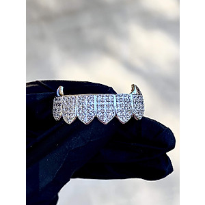 Hip Hop 6 Teeth Grillz Bottom Teeth Mouth Grillz, Mens Ladies Grillz Iced Custom Slug Cz Damonds Gold Plated Macro Pave CZ Iced-Out, Bars Included