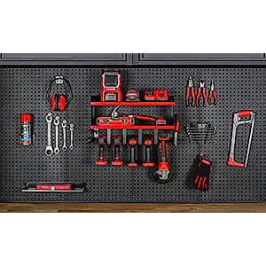 Toolganize Power Tool Organizer & Storage Wall Mount - Heavy Duty Metal Drill Holder & Cordless Tool Organizers Chest Rack - Premium Garage Utility Shelf & Pegboard Shed Workshop Shelving - Red