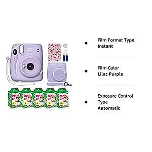 Fujifilm Instax Mini 11 Instant Camera Lilac Purple + Custom Case + Fuji Instax Film Value Pack (50 Sheets) Flamingo Designer Photo Album for Fuji instax Mini 11 Photos