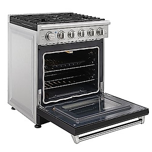 KOSTCH 30 inch Professional Freestanding Pro-Style Natural Gas Range or Liquid Propane Gas Range with 5 Burners, 4.55 cu.ft. Oven Capacity, in Stainless Steel - KOS-30RG03M (Black)