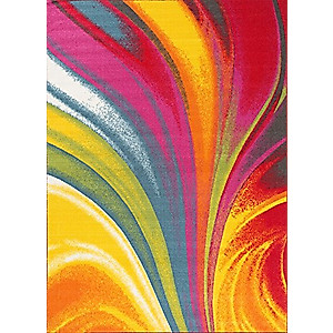 Modern Contemporary Waves Non-Slip (Non-Skid) Area Rug 5 X 7 (5' 3" X 7' 3") Multi